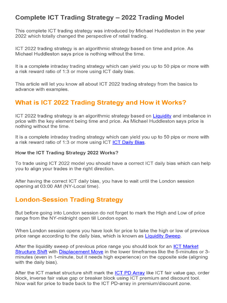 Complete ICT Trading Strategy | PDF | Economies | Market (Economics)