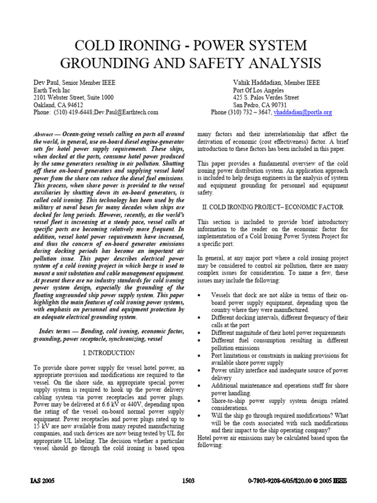 Cold Ironing Power System Grounding Analysis | PDF | Electrical ...