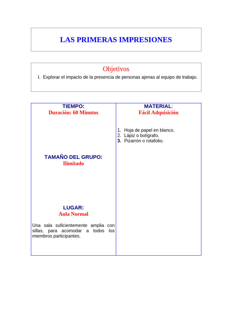 Las Primeras Impresiones: Objetivos | PDF