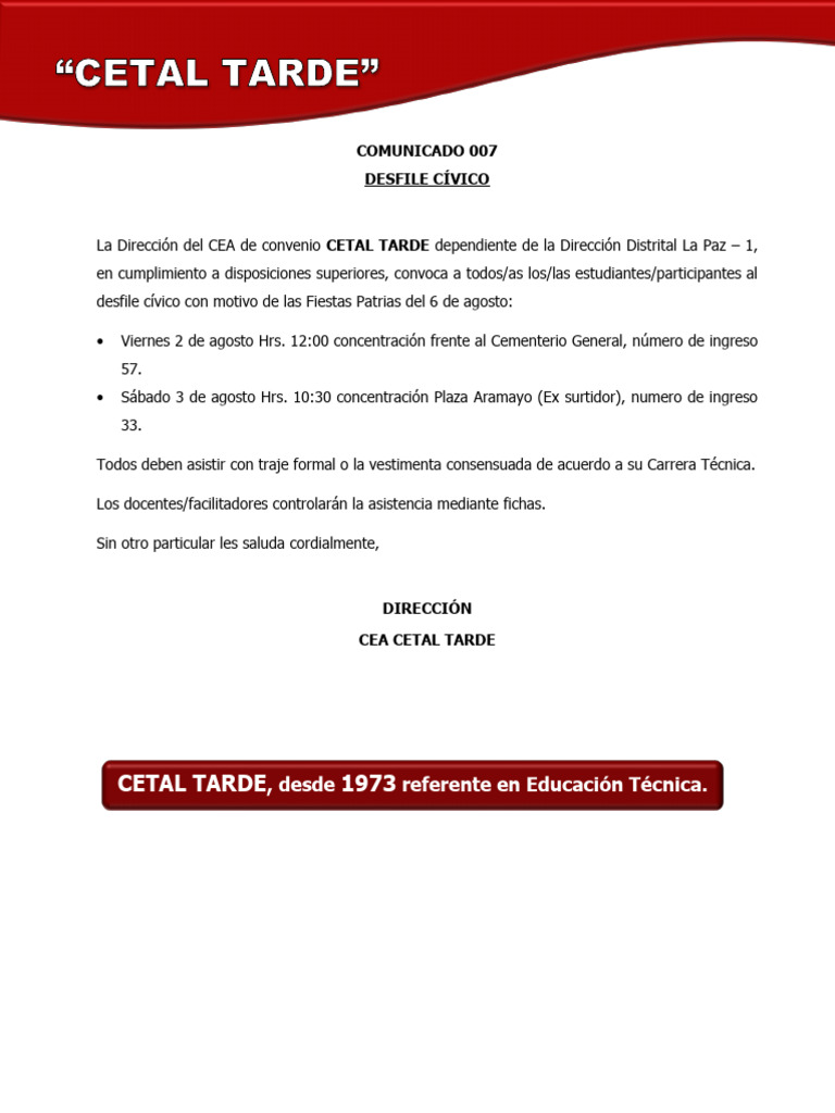 Comunicado 007 Desfile | PDF