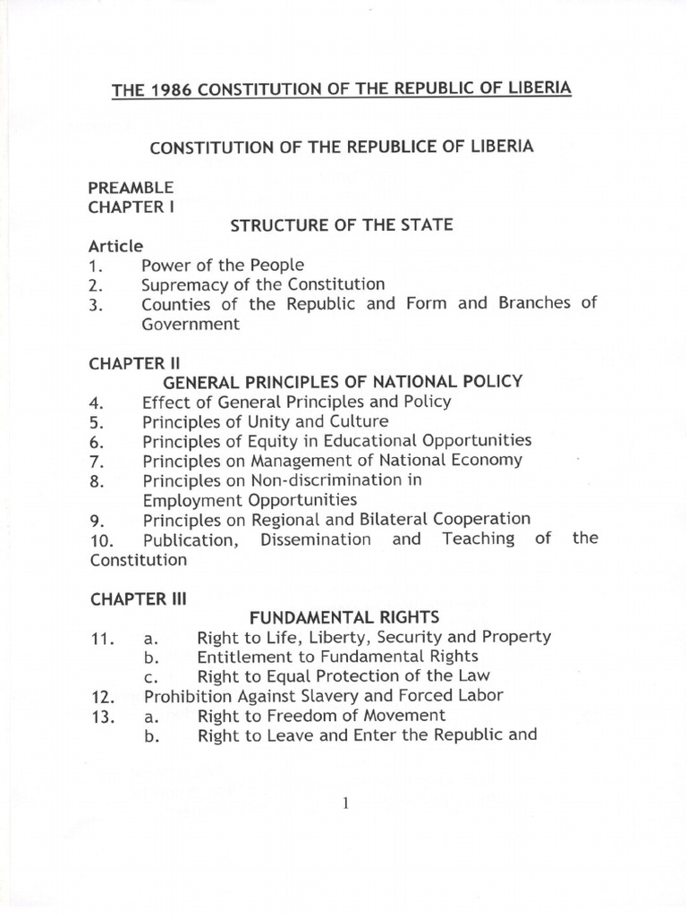 Constitution of The Republic of Liberia | PDF