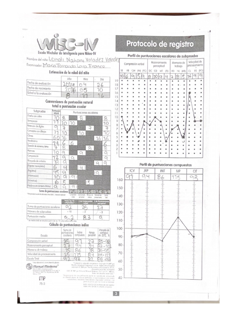Escala Wechsler de Inteligencia para Niños-IV | PDF