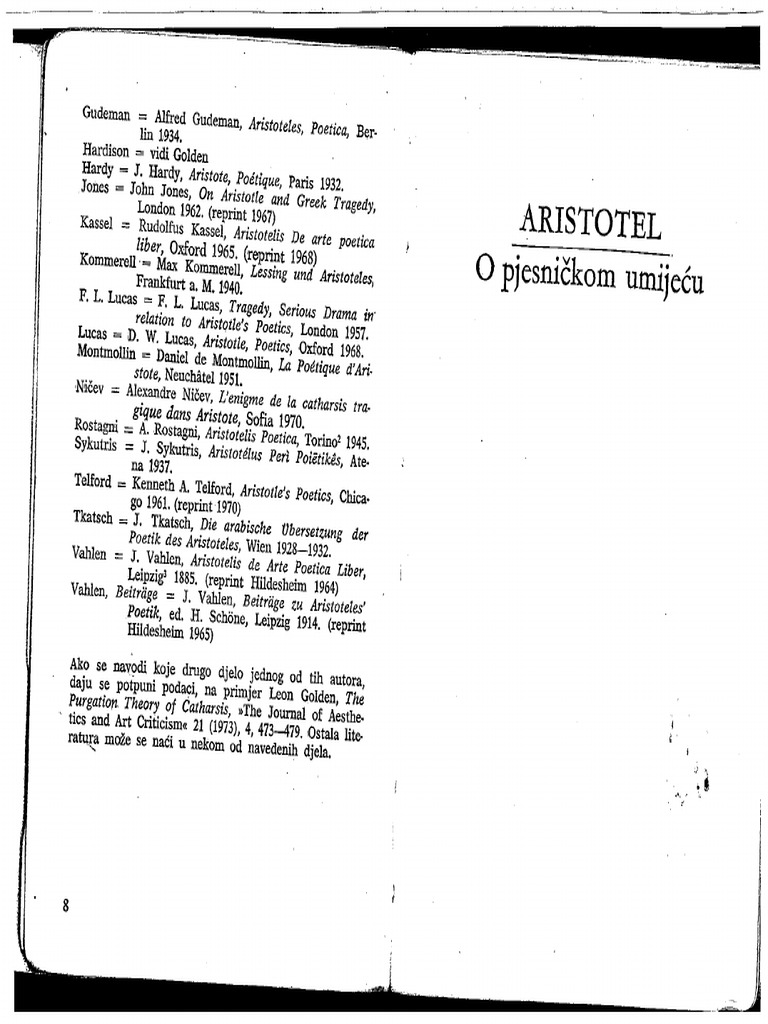 Aristotel - o Pjesnickom Umijecu | PDF