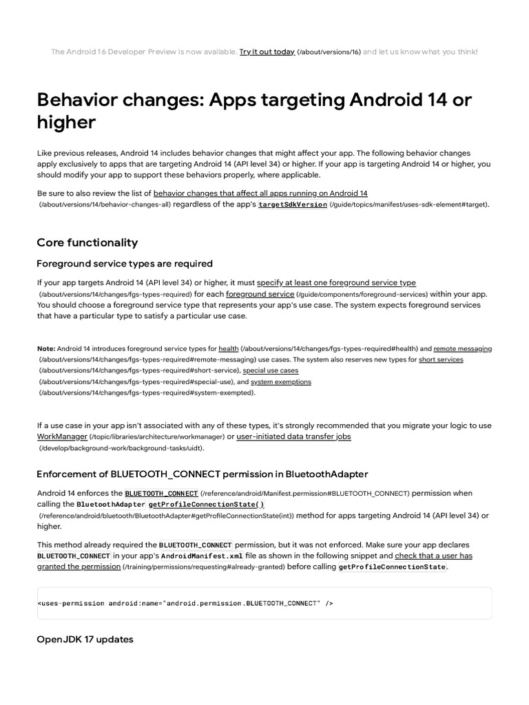 Behavior Changes_ Apps Targeting Android 14 or Higher _ Androi | PDF | Android (Operating System ...