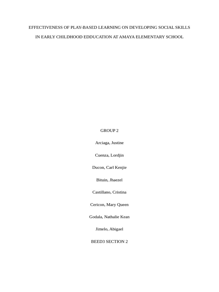 Play-Based Learning's Impact on Social Skills | PDF | Learning | Survey ...
