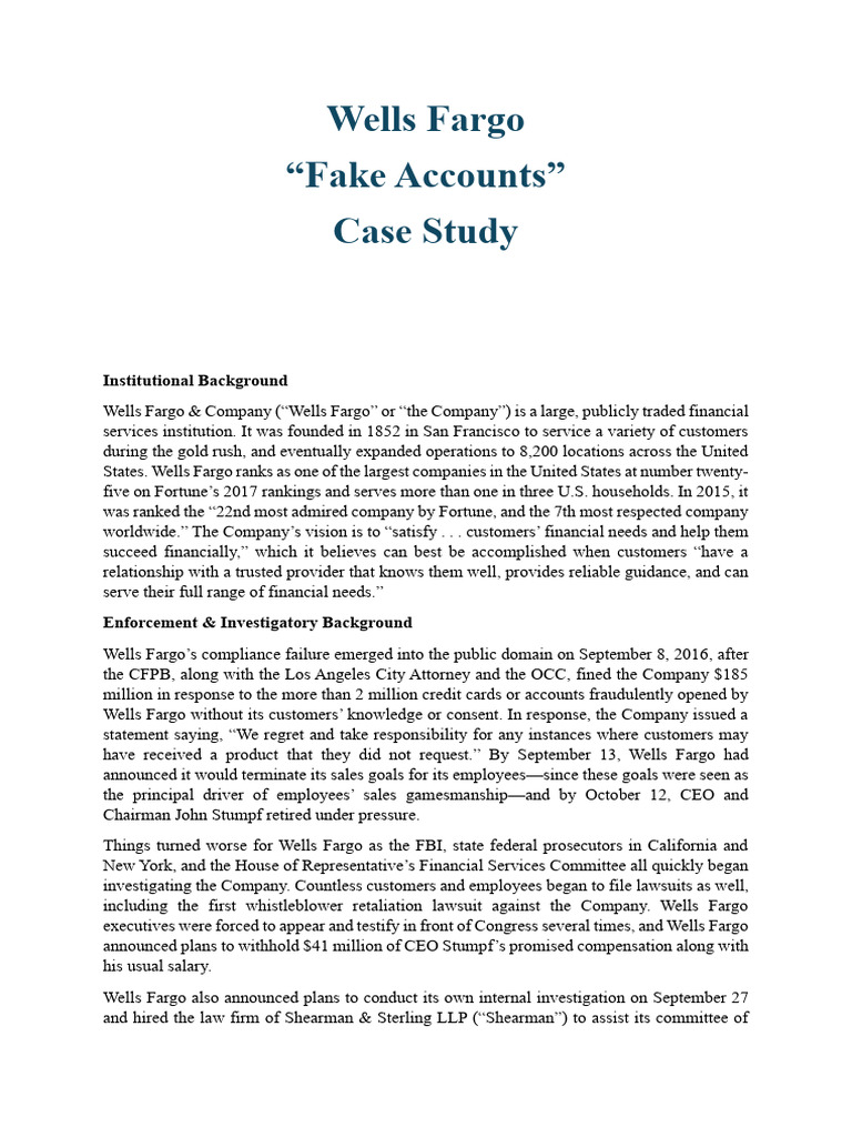 BSS056-3 SEM1 AS2 Wells Fargo Case Study | PDF | Wells Fargo | Office ...
