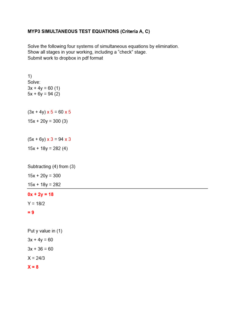Simultaneous Equations Test | PDF