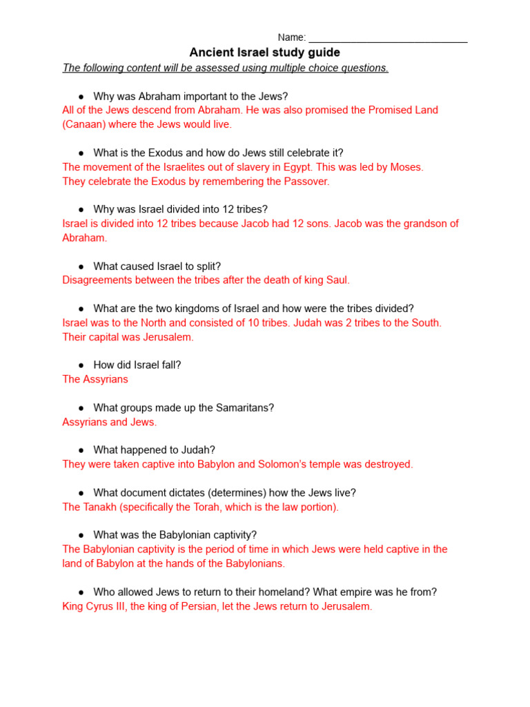 TN 2024 Ancient Israel study guide | PDF | Israelites | Babylonian ...