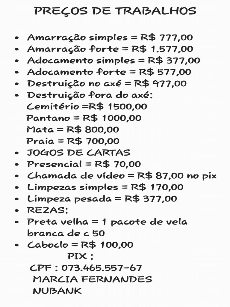 Precos de Trabalhos | PDF