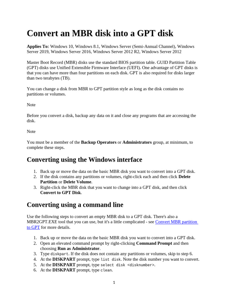 Convert An MBR Disk Into A GPT Disk | PDF | Computer Architecture ...