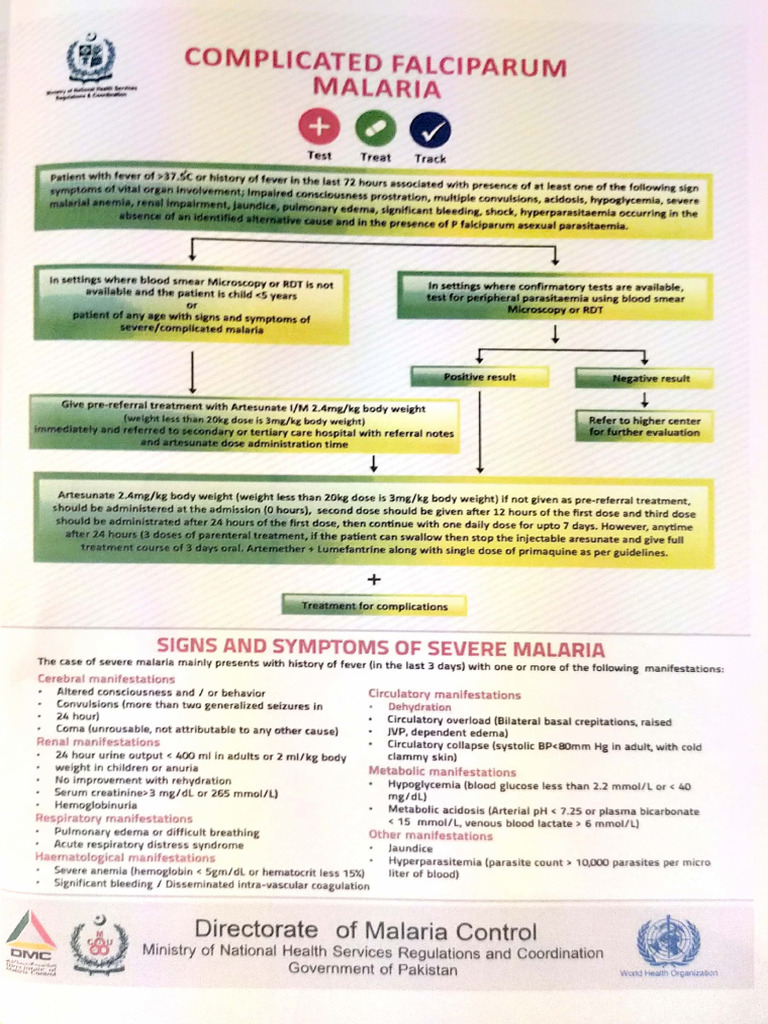 Malaria Treatment Guideline Pakistan Aug 2023 Complicated Malaria | PDF