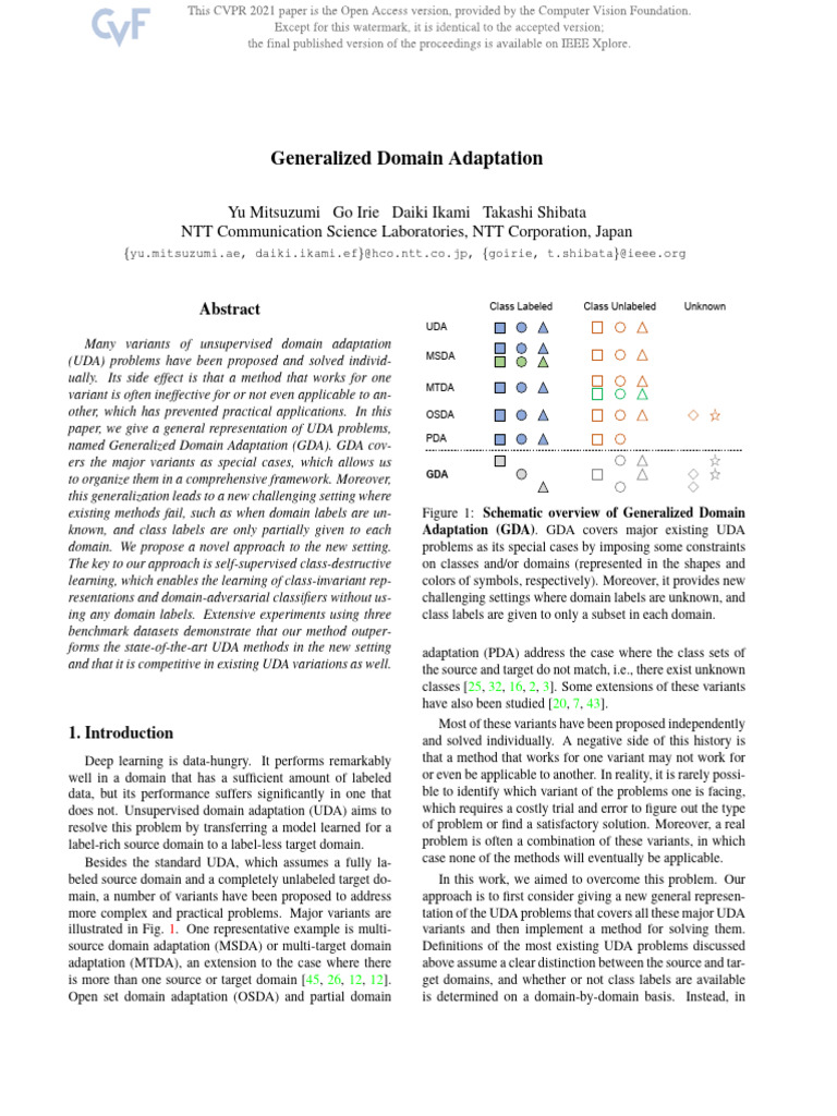 Mitsuzumi Generalized Domain Adaptation CVPR 2021 Paper | PDF | Cluster ...
