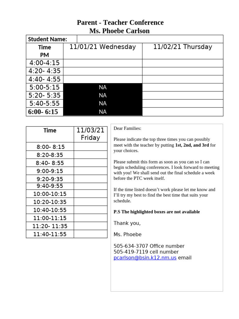 PT Conference Form | PDF