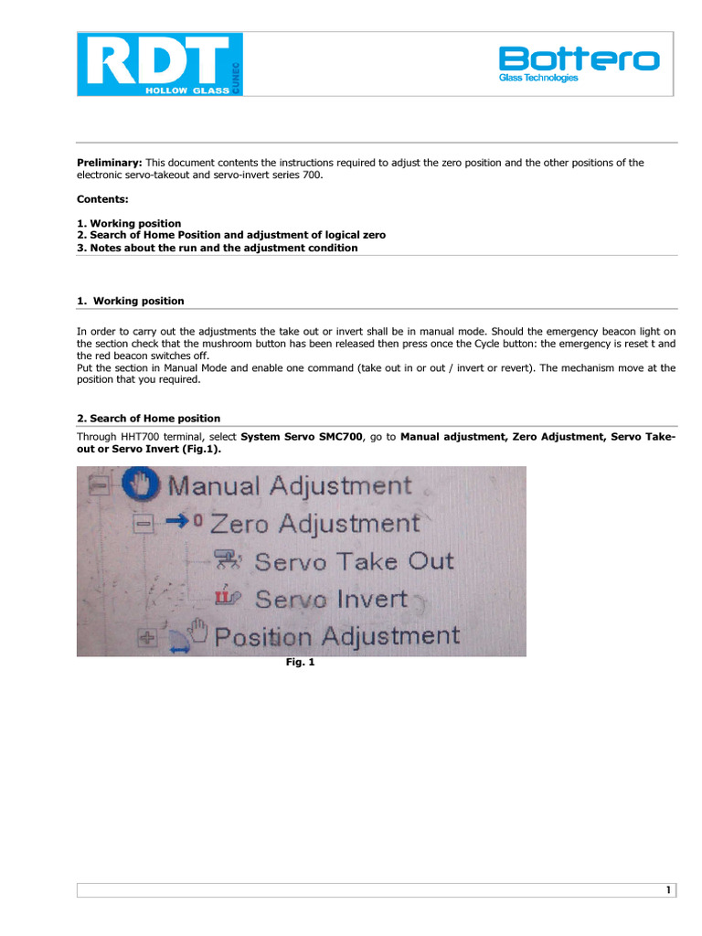 Adjustment of Zero Position of The Take-Out and Invert - Series 700 ...
