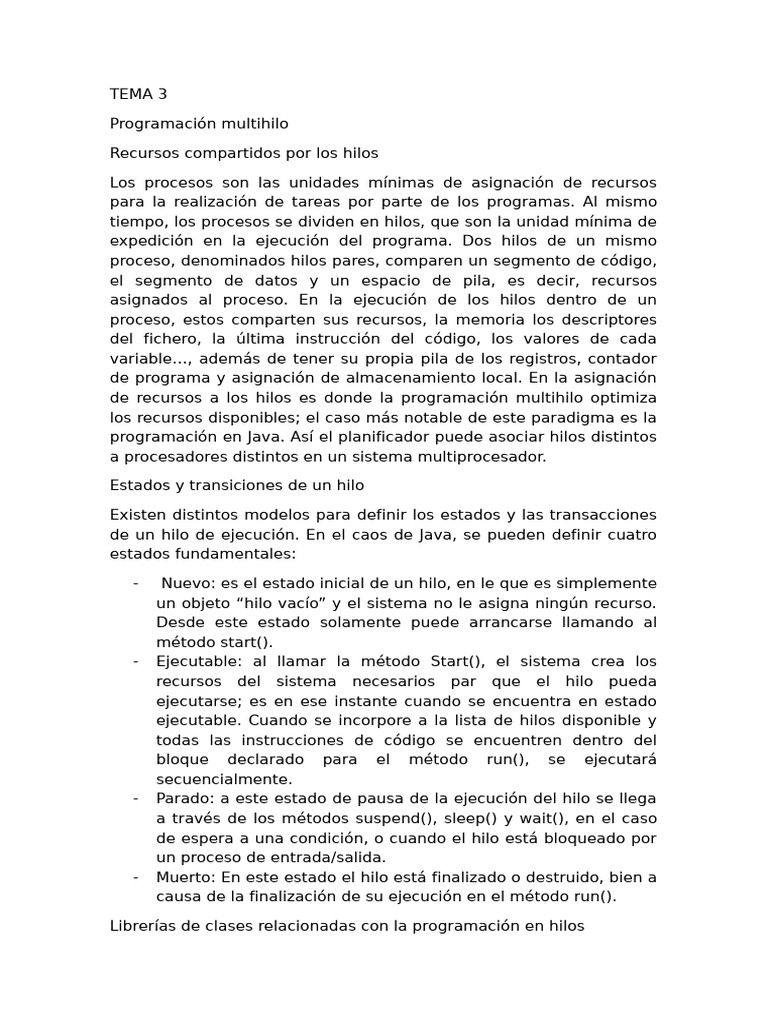 Programación Multihilo en Java | PDF | Hilo (Computación) | Proceso ...