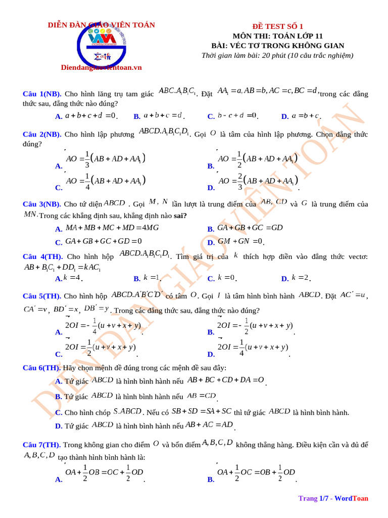 ĐE1 Vectokhonggian HH11 | PDF