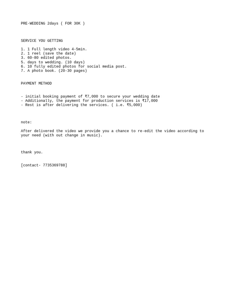 Pre-wedding 2days ( for 30k ) | PDF