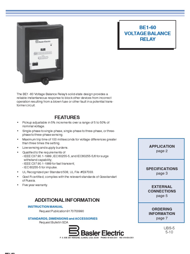 Basler BE1-60 Datasheet | PDF | Relay | Power Supply