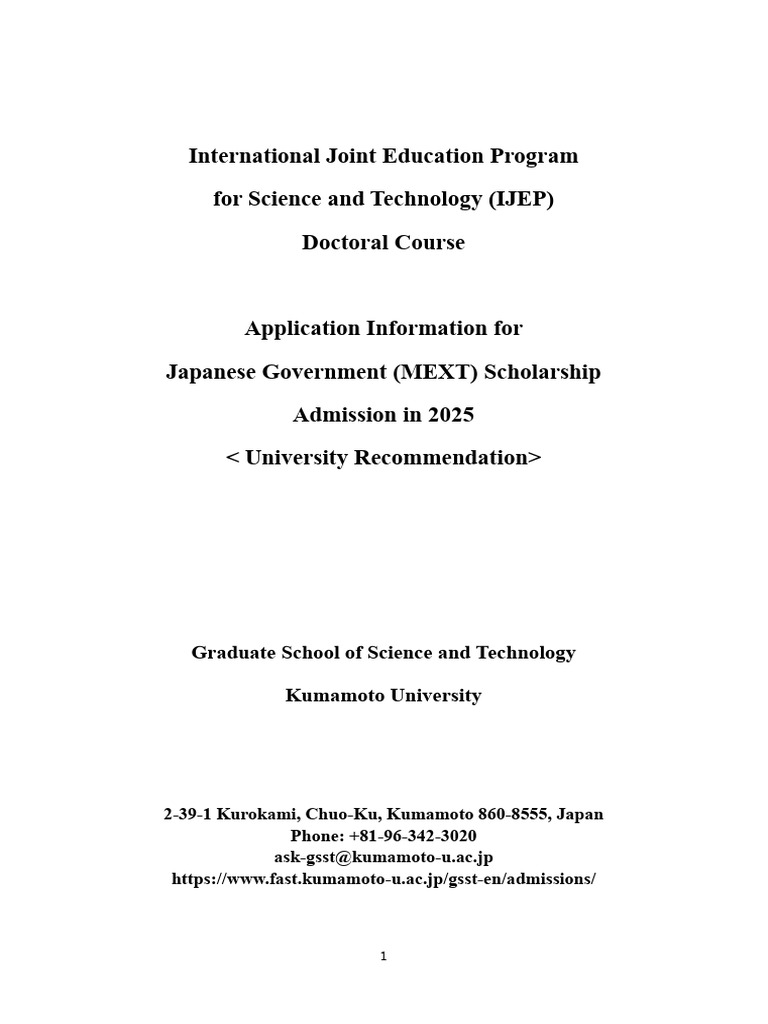 IJEP - MEXT Scholarship Application - 2025 | PDF | Academic Degree