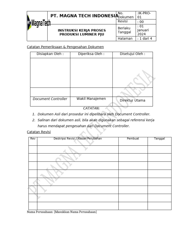 Instruksi Kerja Proses Produksi Luminer | PDF