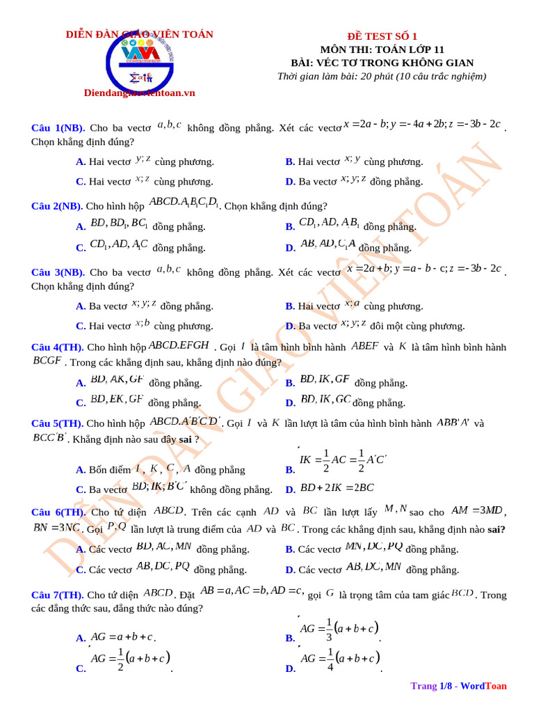 e10 - 1h3 - Dề2 - Vec Tơ Trong Kg - Đỗ Ngà | PDF