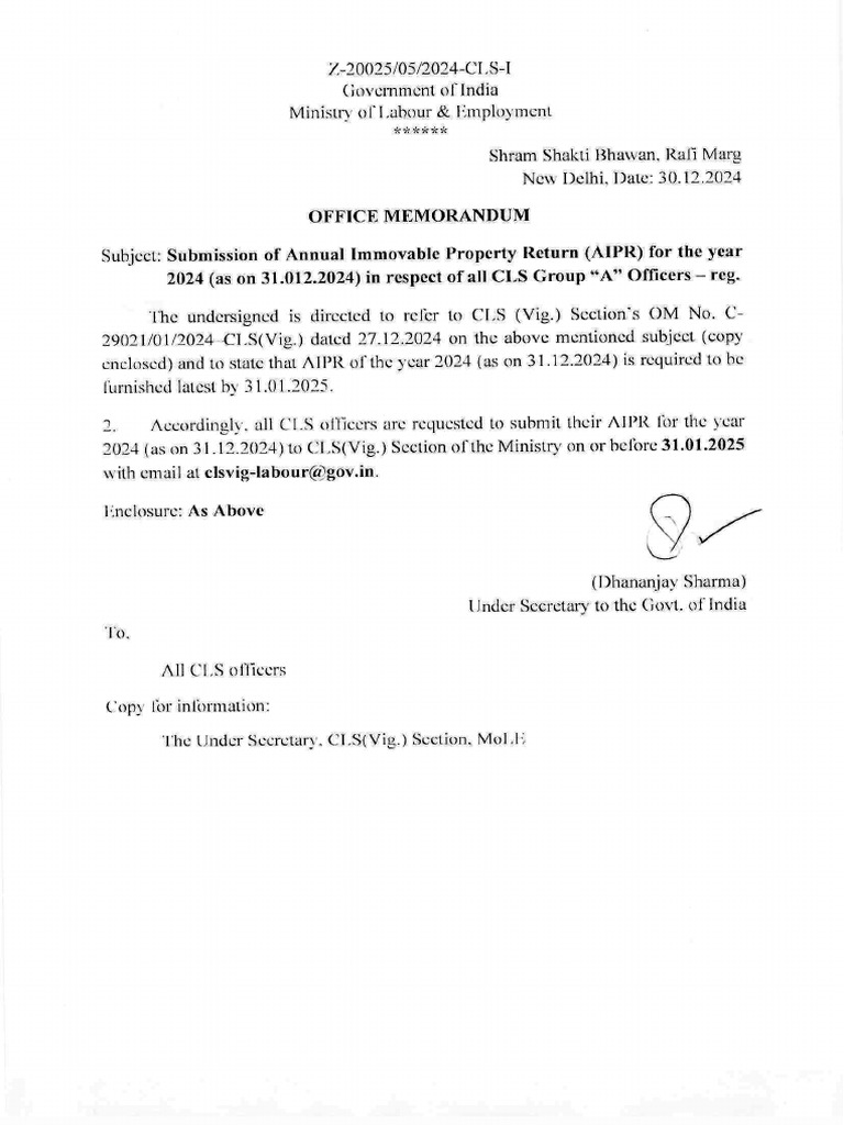 Ministry Vide Om Dated 30.12.2024 | PDF