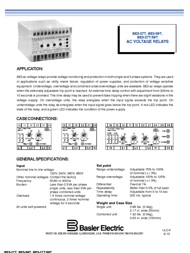 Basler BE3-27T Datasheet | PDF | Mains Electricity | Relay