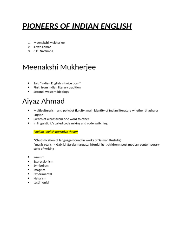 Pioneers of Indian English Literature | PDF