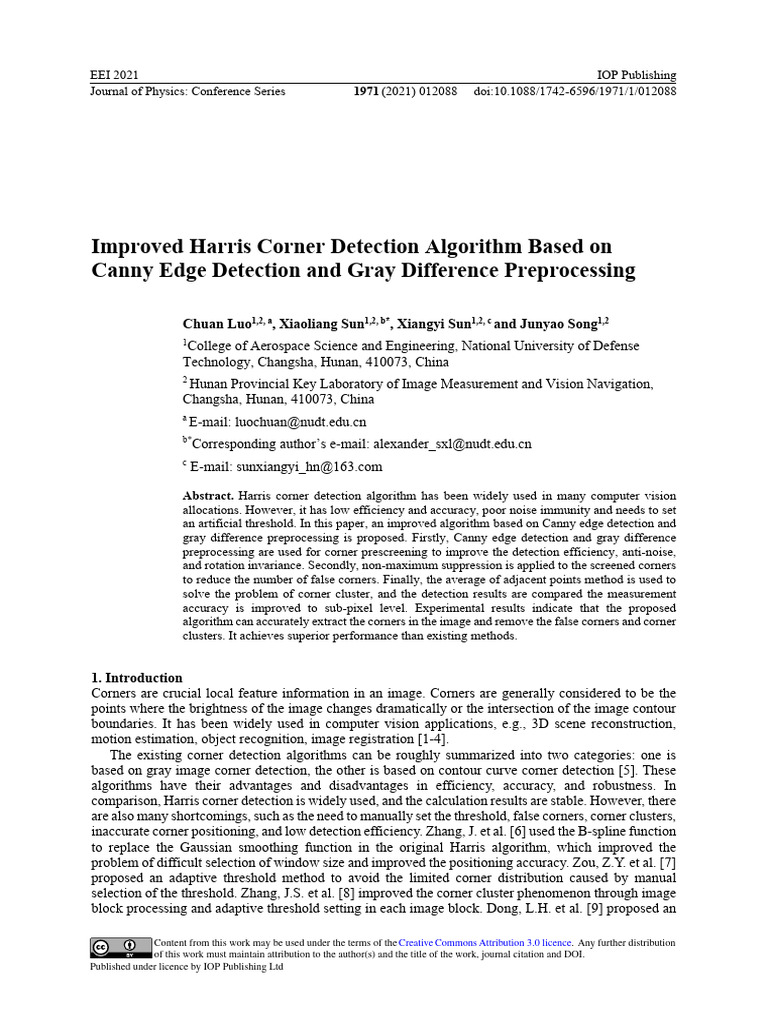 Improved Harris Corner Detection Algorithm Based on Canny Edge Detection and Gray Difference ...