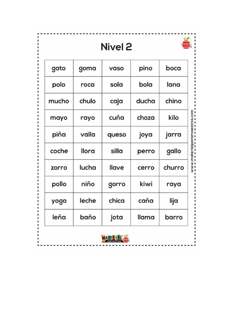 Palabras de 2 Silabas Nivel 2 | PDF