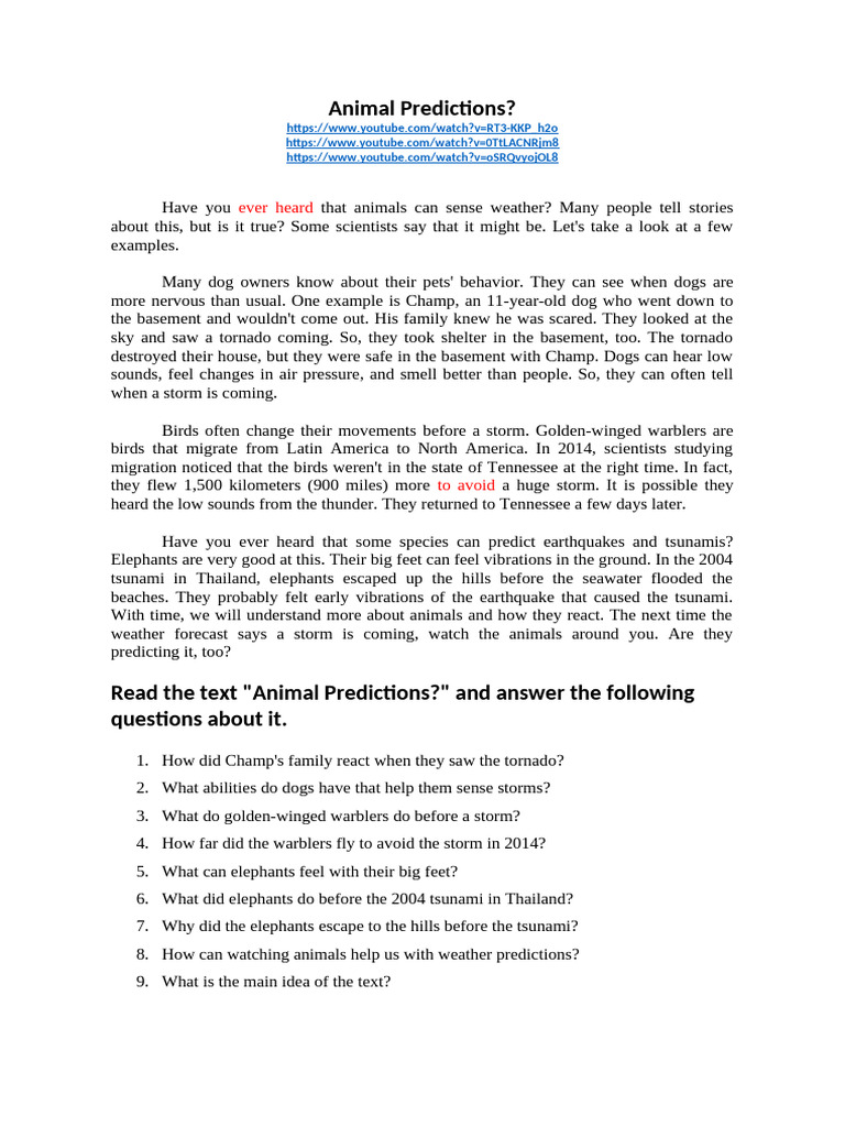 01 B - Conversation and Reading - Level 01 B - Animal Predictions ...