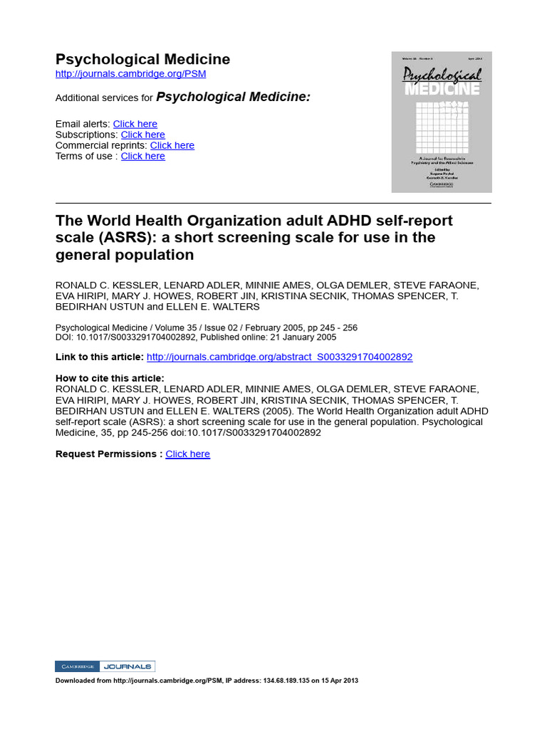 ASRS: Adult ADHD Screening Tool | PDF | Attention Deficit Hyperactivity ...