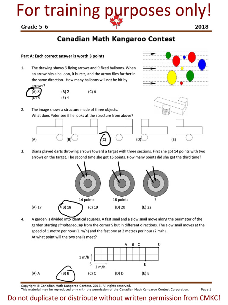Canadian Math Kangaroo Contest: Grade 5-6 2018 | PDF