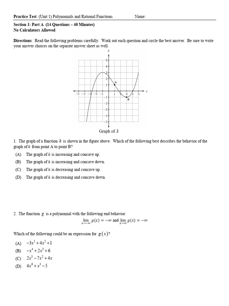 APPC Test Practice Unit 1 MCQ | PDF | Function (Mathematics) | Asymptote