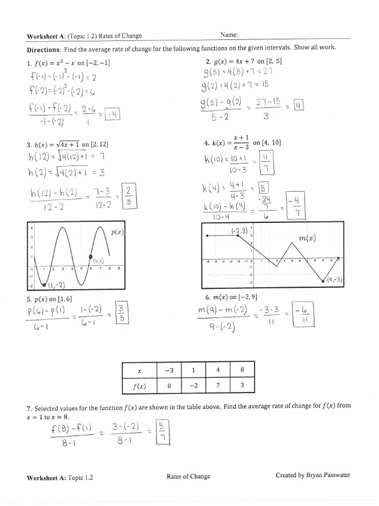 Homework WS 1.2 Rates of Change | PDF
