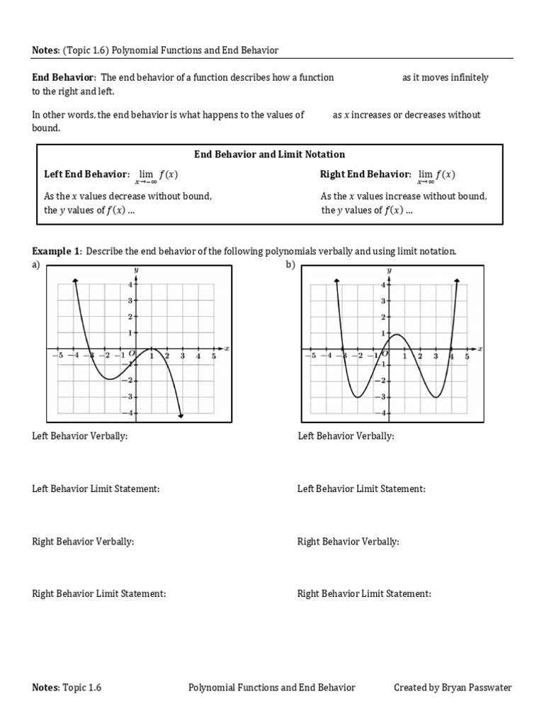 APPC 1.6 Notes Polynomial Functions and End Behavior | PDF | Polynomial ...