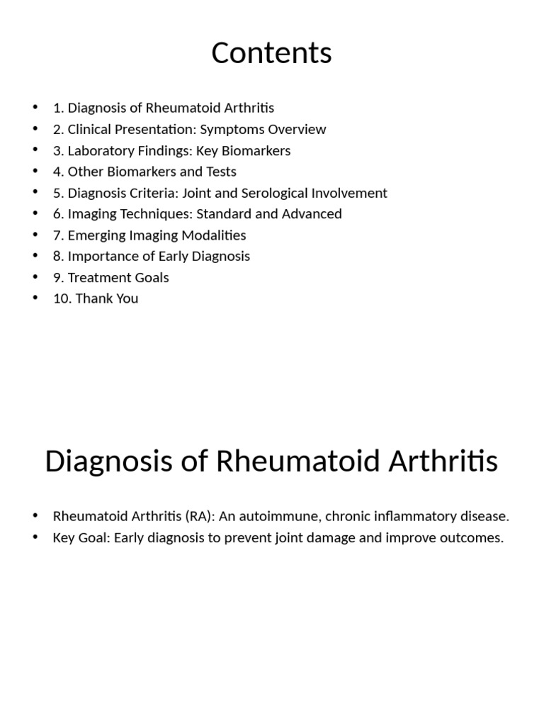 RA Diagnosis Review Presentation 10 Slides | PDF | Rheumatoid Arthritis ...