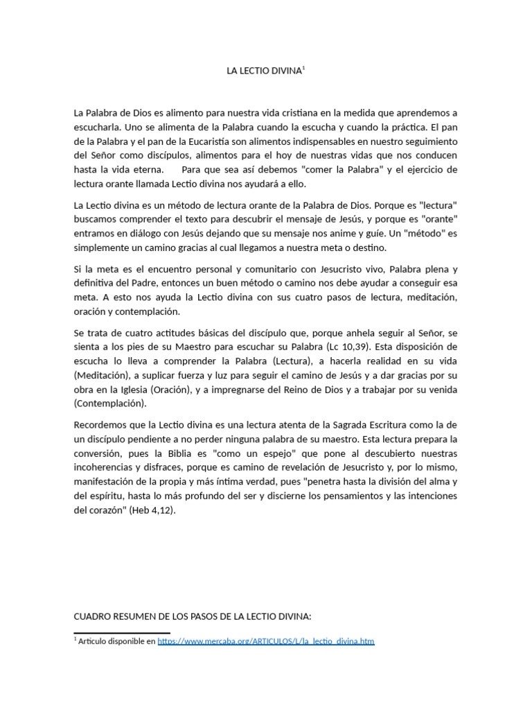 Pasos de la Lectio Divina | PDF | Lectio Divina | Oración