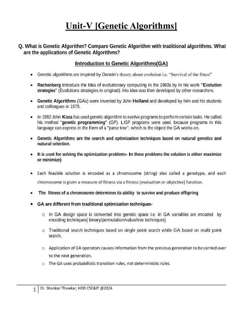 Unit-V GA (Notes) - 2024 (Students) | PDF