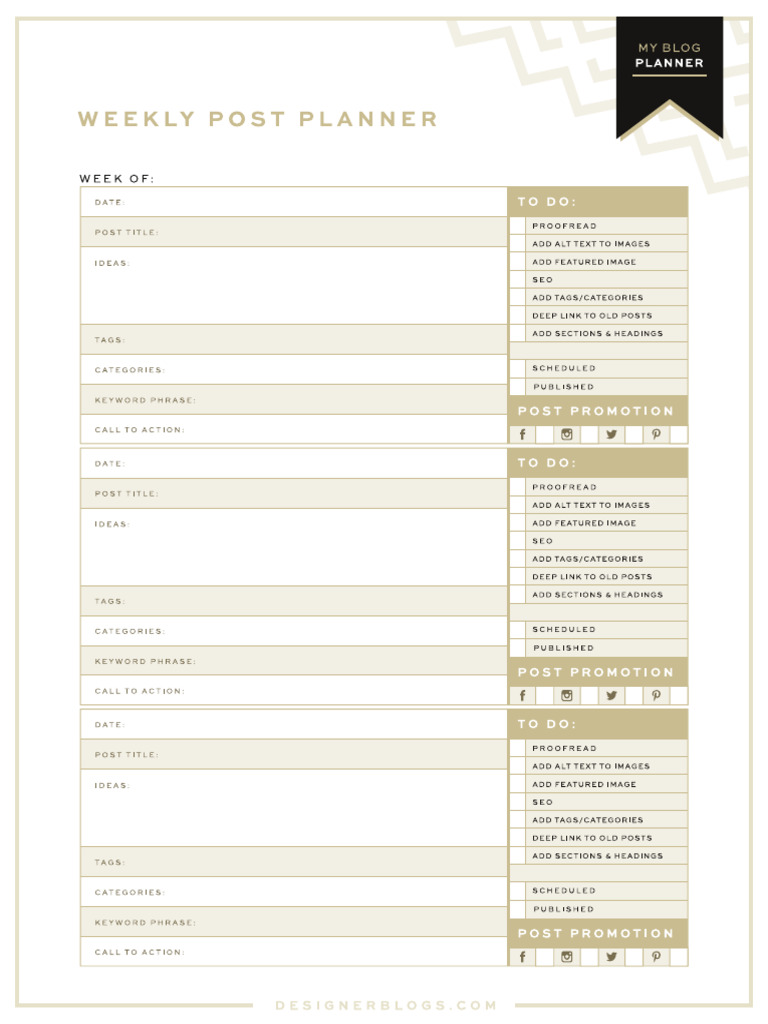 US Letter Weekly Post Planner | PDF