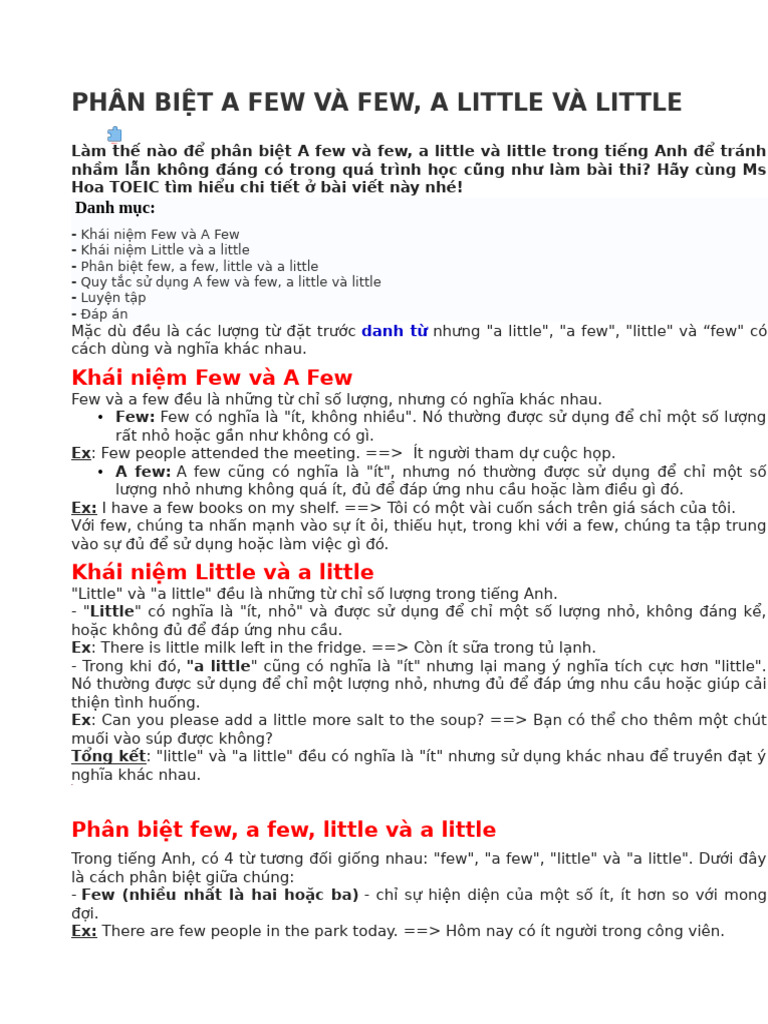 Grammar A Few, A Little, Few, Little | PDF