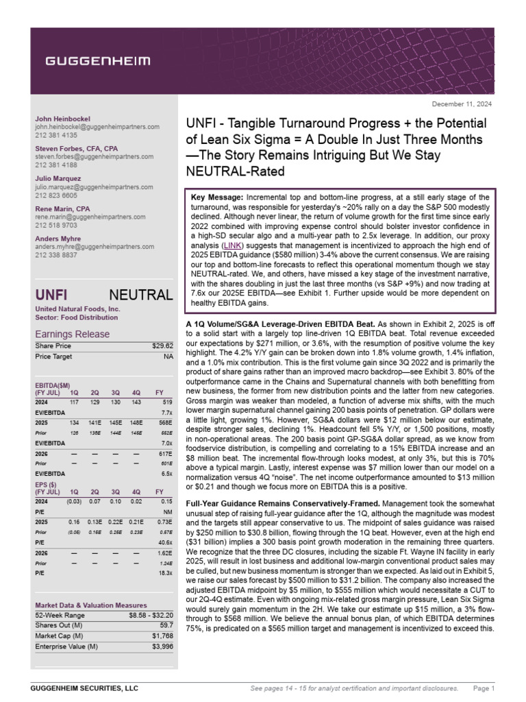 Guggenheim Q1 25 UNFI | PDF | Inventory | Investing