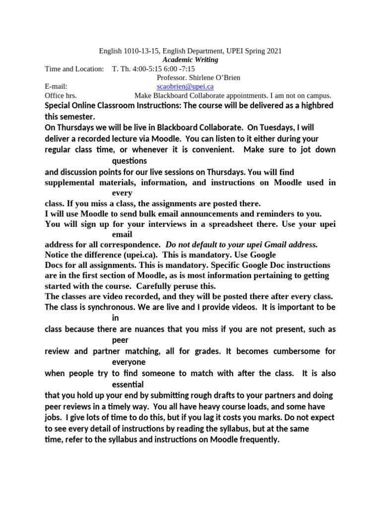 Academic Writng English Composition Course Syllabus Spring 2023 TTH-5 ...
