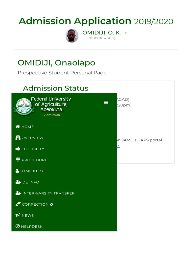 FUNAAB Admission Status and Next Steps | PDF