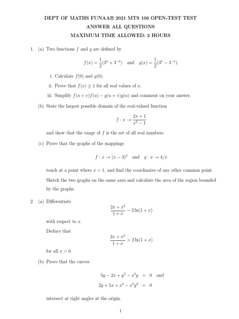 2021 Mts106 Open Test Test | PDF | Function (Mathematics) | Geometry