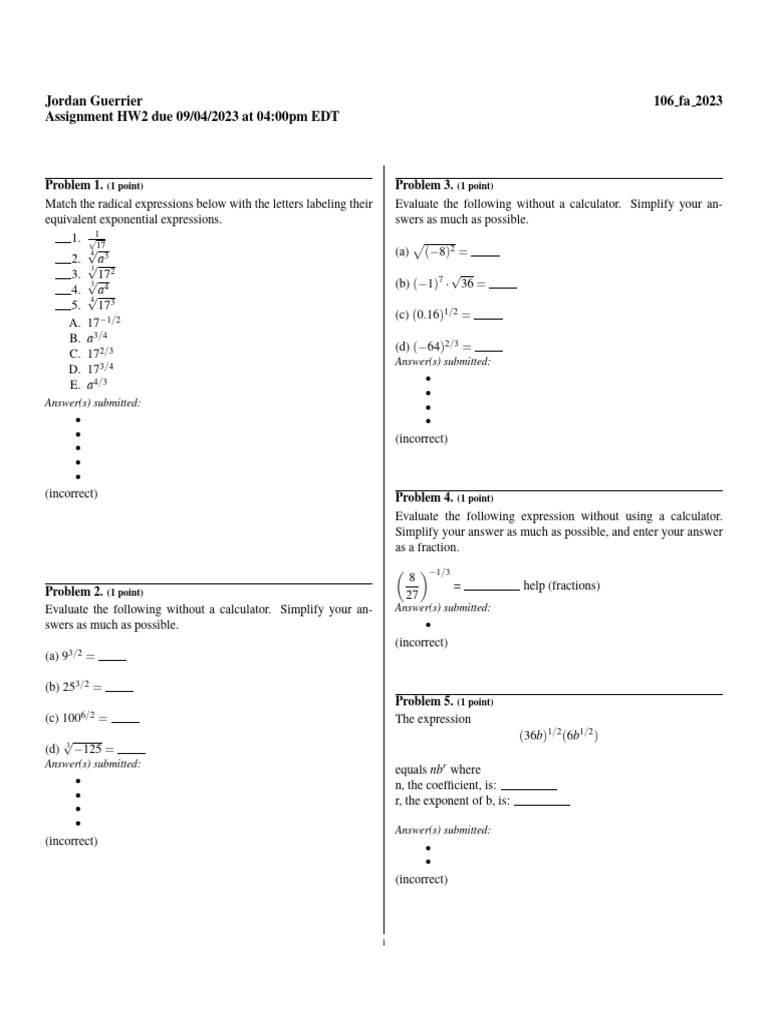 106_fa_2023. | PDF | Factorization | Equations