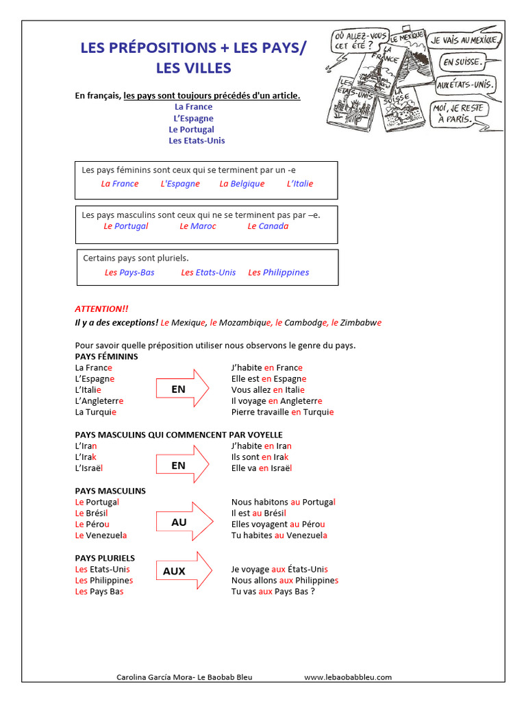 Prépositions avec pays et villes en français | PDF | Linguistique
