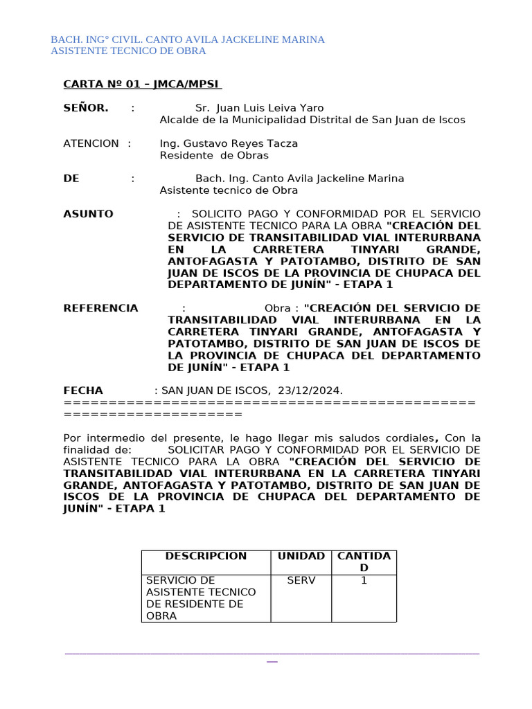 CARTA Nº 01-A. TEC[1] | PDF