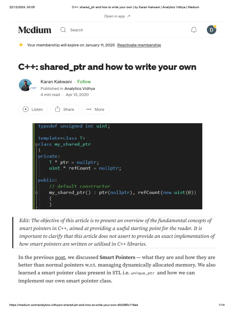 C++ - Shared - PTR and How To Write Your Own - by Karan Kakwani - Analytics Vidhya - Medium ...