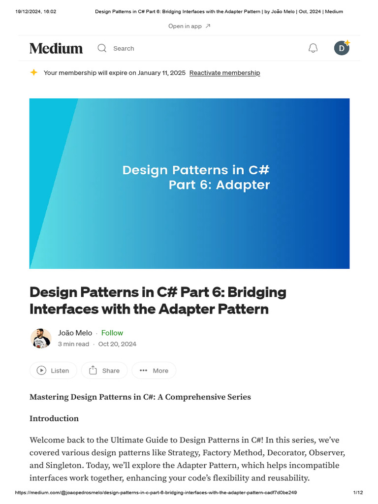 Design Patterns in C# Part 6_ Bridging Interfaces with the Adapter ... Design Patterns in C# Part 6_ Bridging Interfaces with the Adapter ...